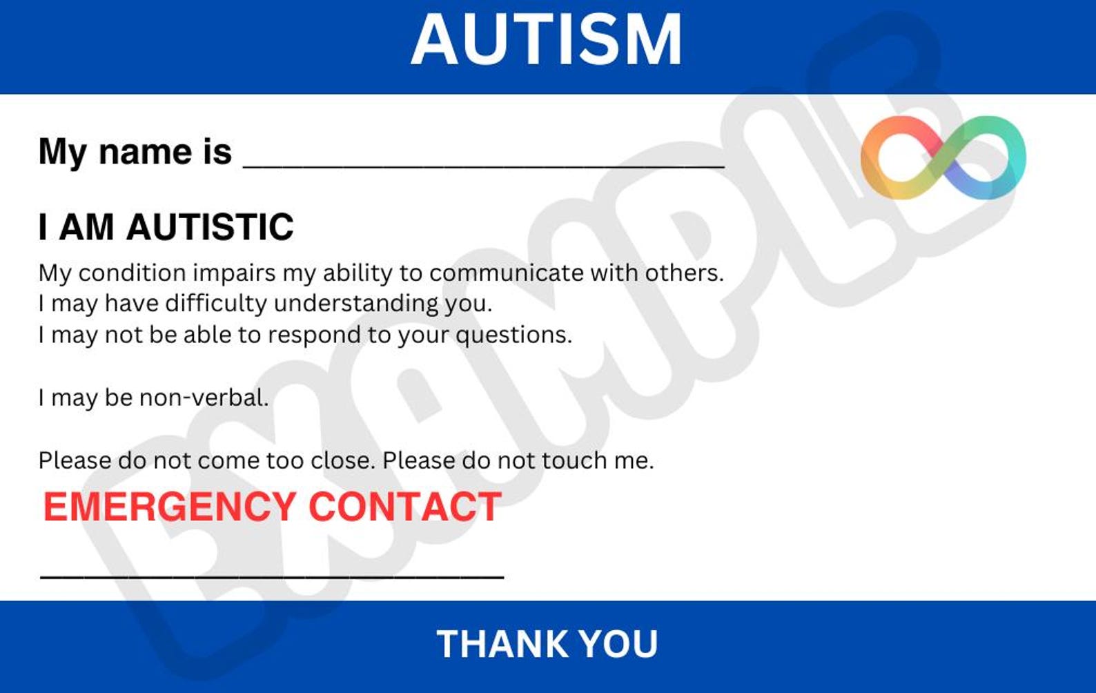 Autism ASD Medical Alert Card - Printable and Customizable - Etsy
