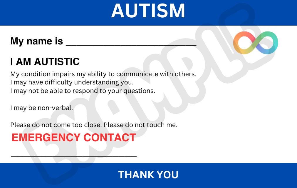 Autism ASD Medical Alert Card - Printable and Customizable - Etsy