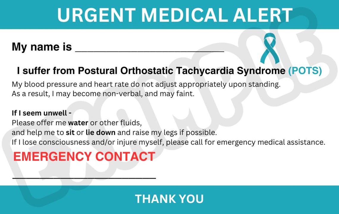 Pots Medical Alert Card - Printable and Customizable - Etsy