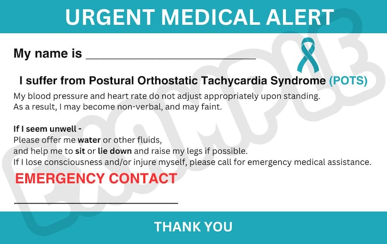 Pots Medical Alert Card - Printable and Customizable - Etsy