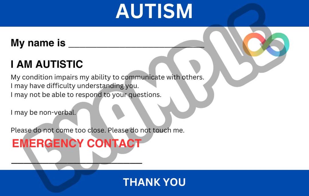 Autism ASD Medical Alert Card Printable and Customizable - Etsy