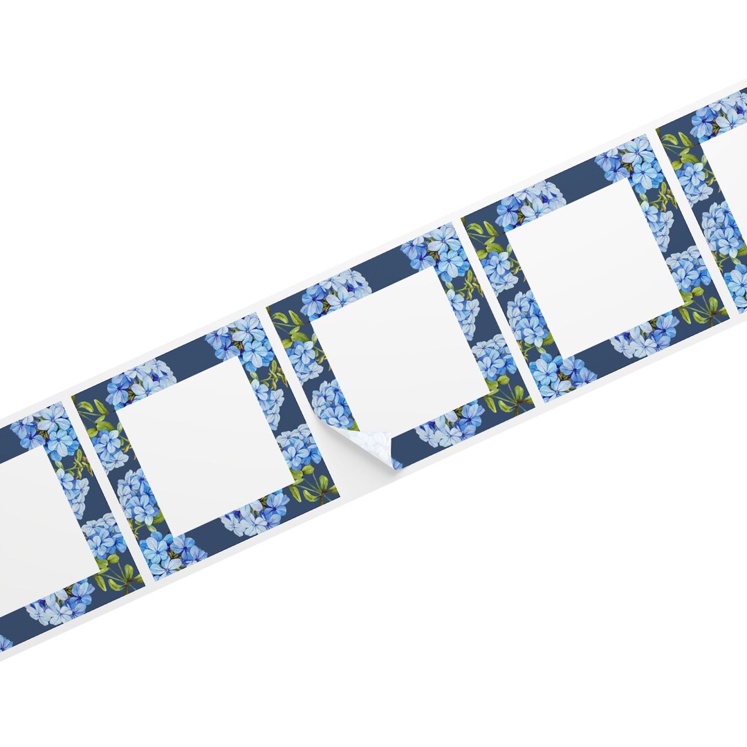Blue Hydrangea Border Square Sticker Label Rolls - Etsy