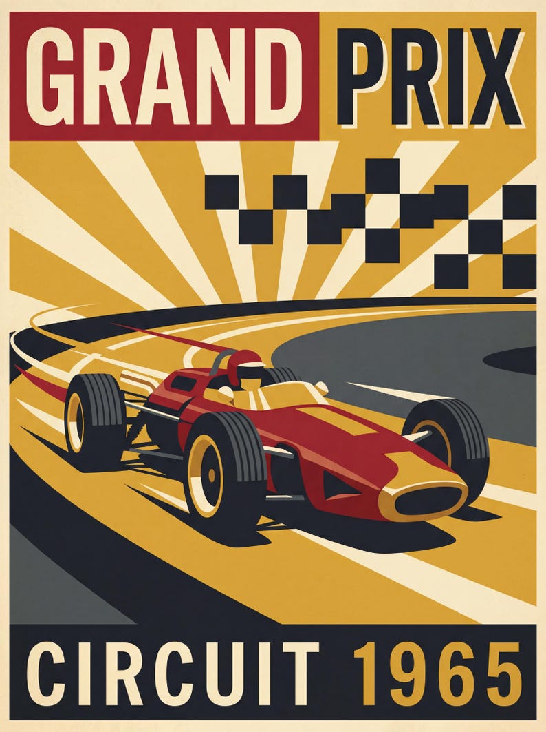 Vintage Grand Prix Racing Poster, 1960s Open-wheel Car Wall Art - Etsy