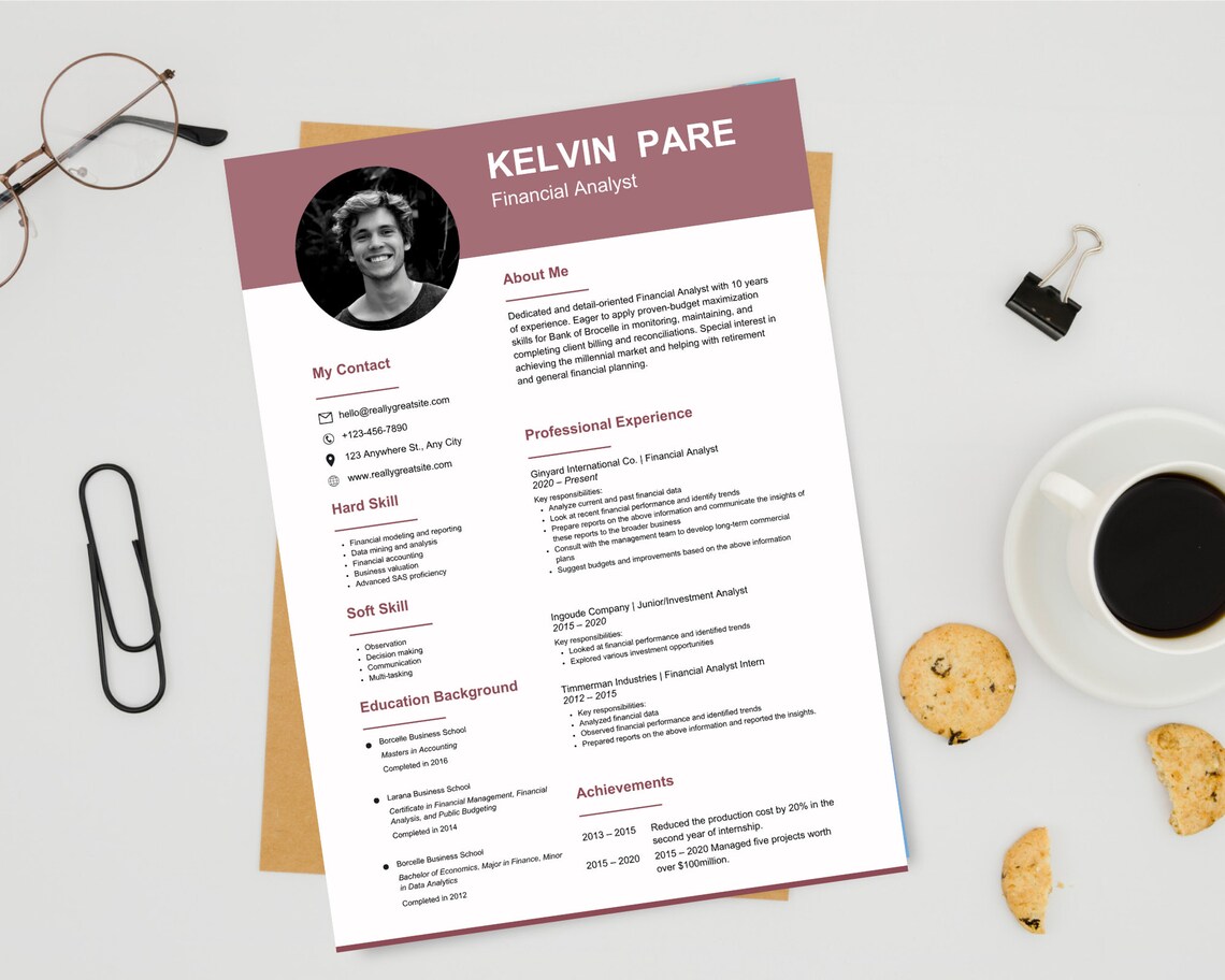 Resume Template, CV Template Word, Google Docs, Pages, Professional ...
