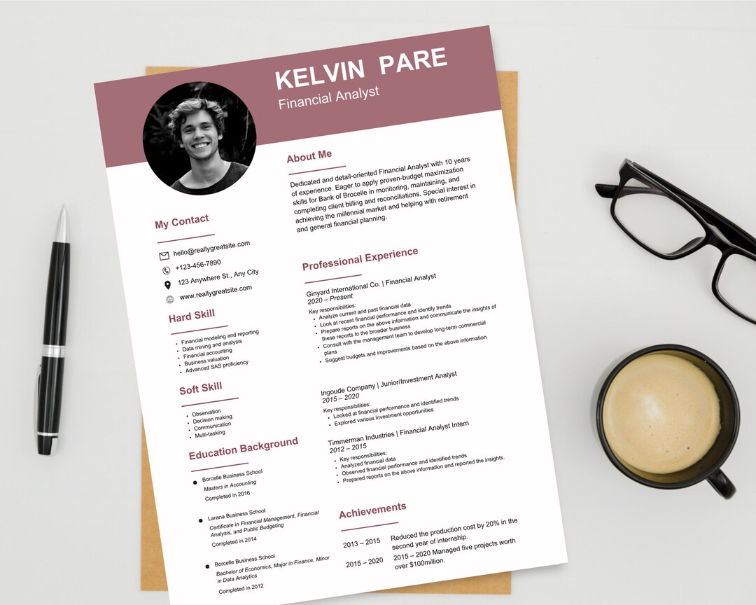Resume Template, CV Template Word, Google Docs, Pages, Professional ...
