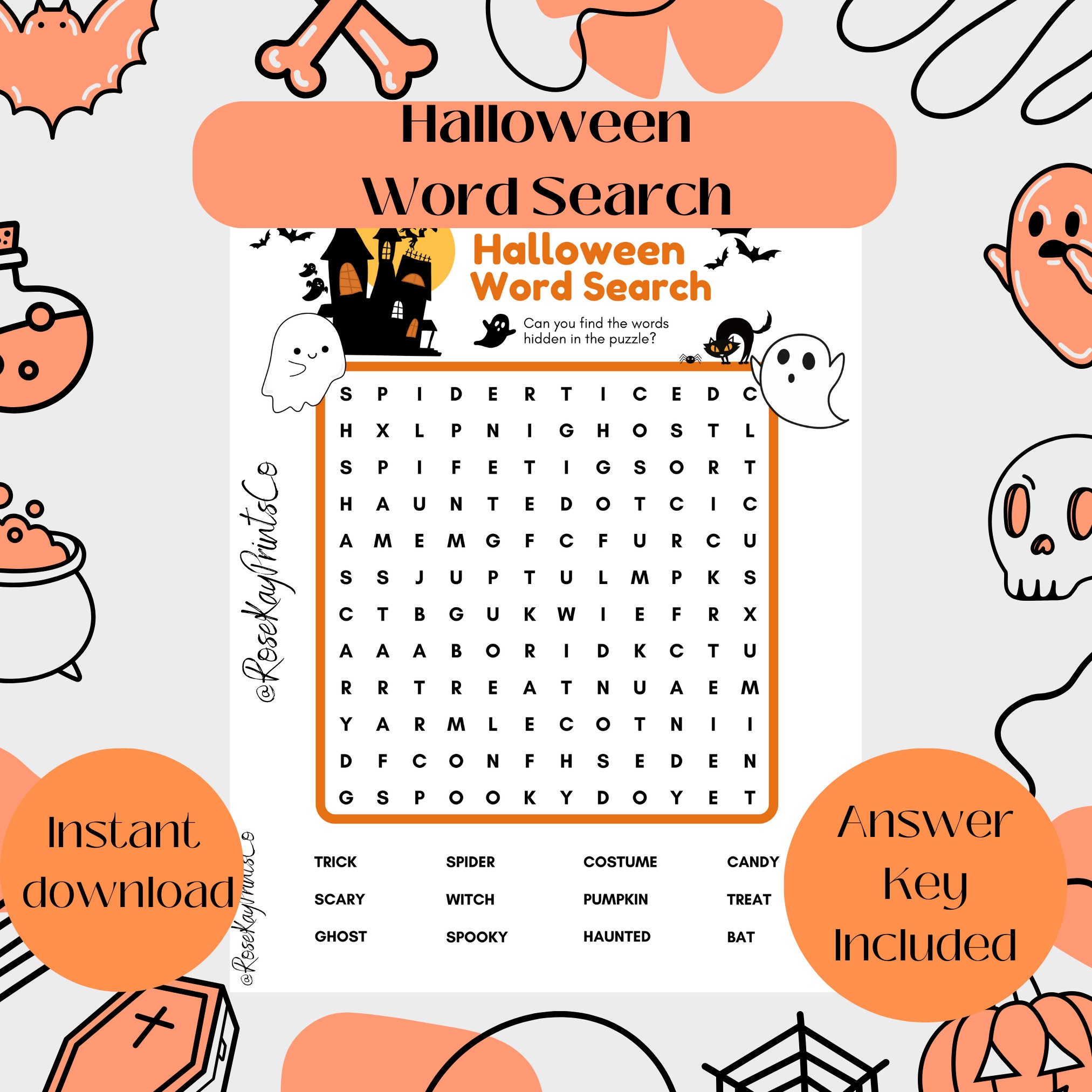 Easy Halloween Word Search , Spooky Word Search, Printable Halloween ...