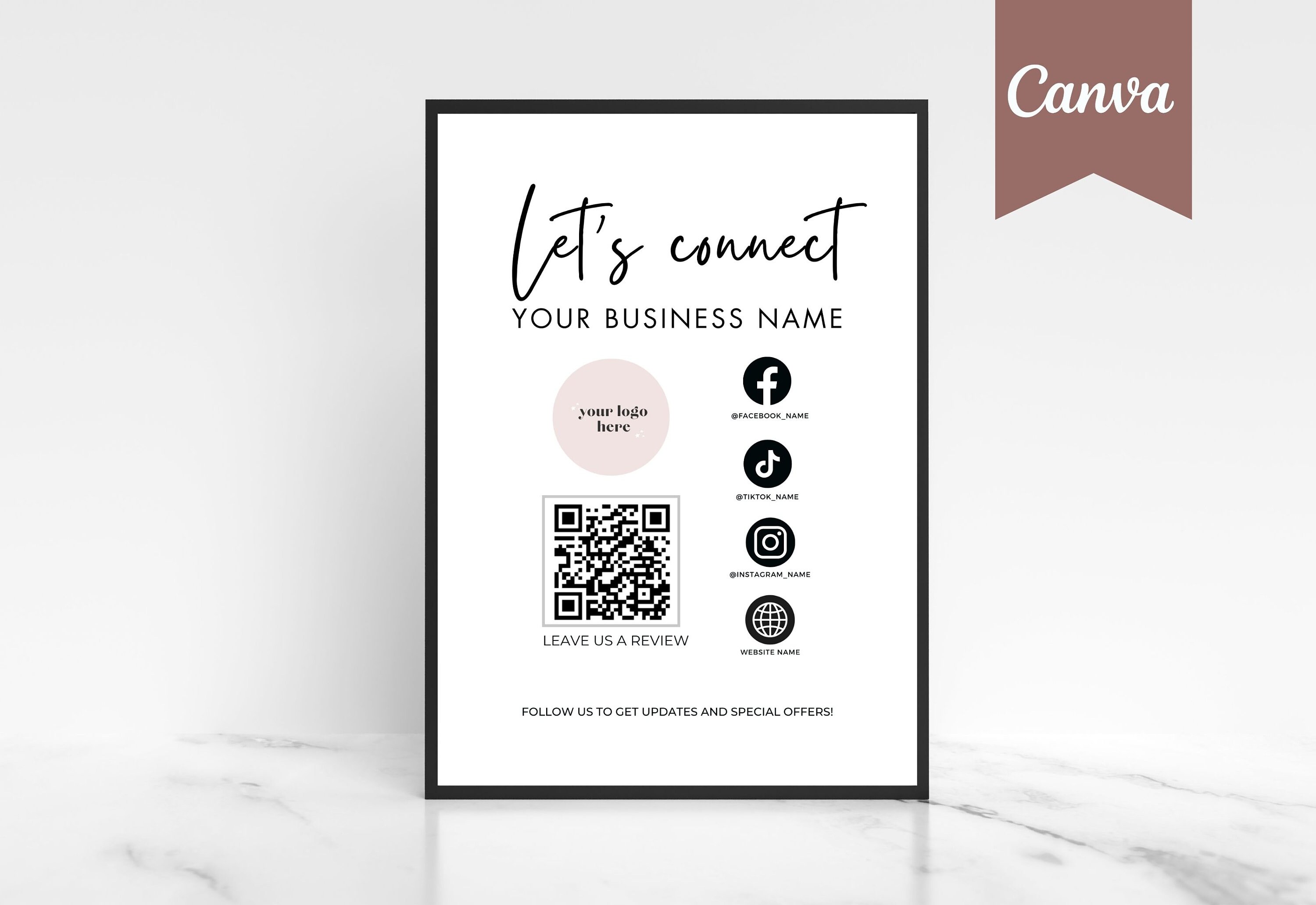 Social Media Sign Template, Let's Connect Sign, QR Code Sign, Canva ...