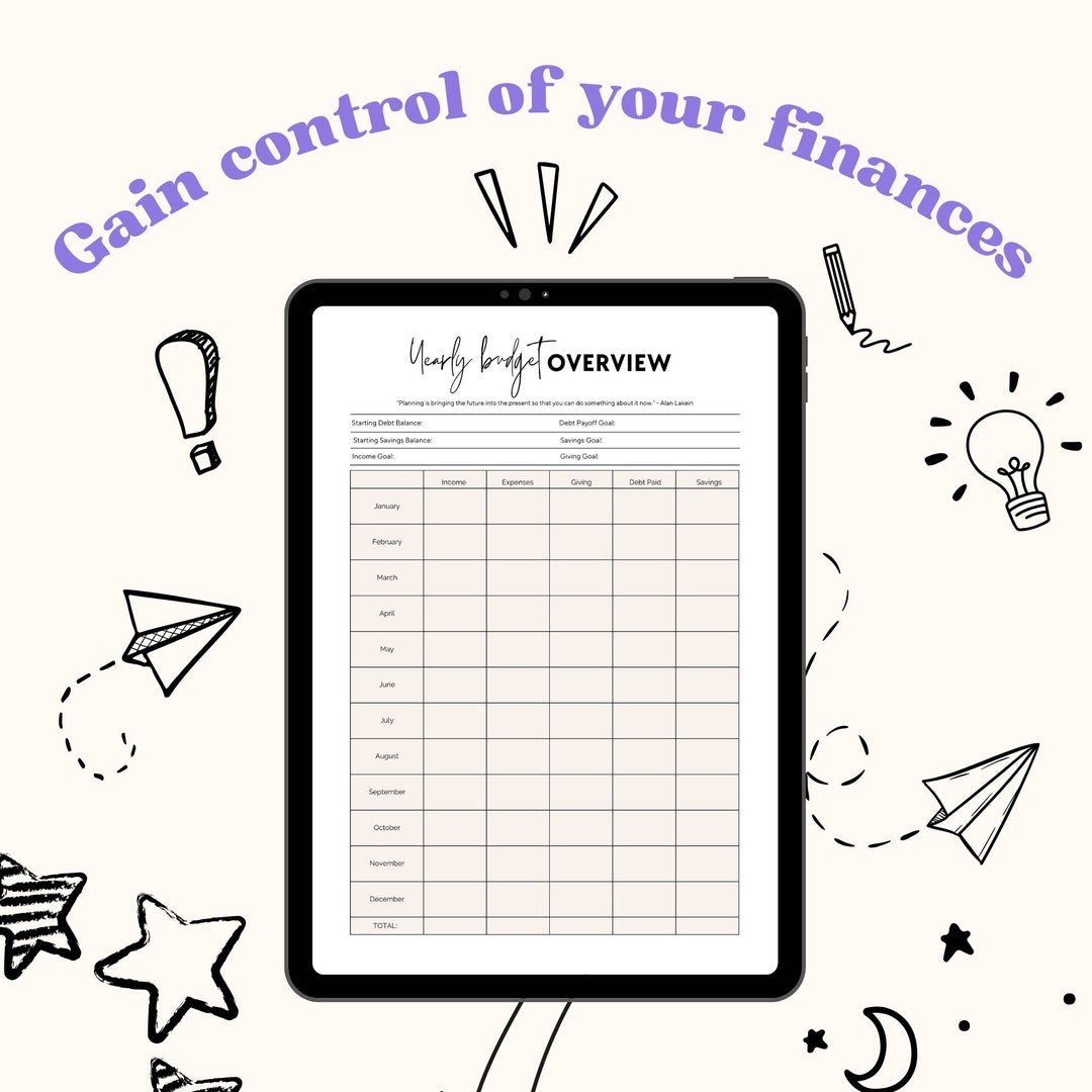 Cute Yearly Budget Printable, Yearly Budget Finance Planner Printable ...