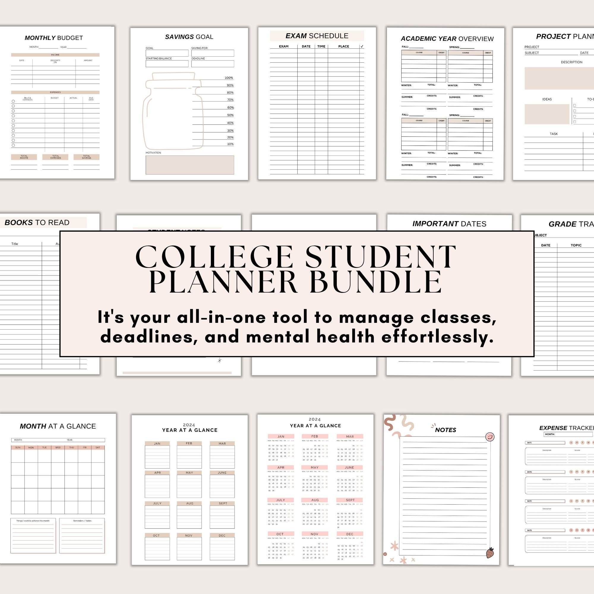 College Planner Printable Printable Student Planner Bundle - Etsy