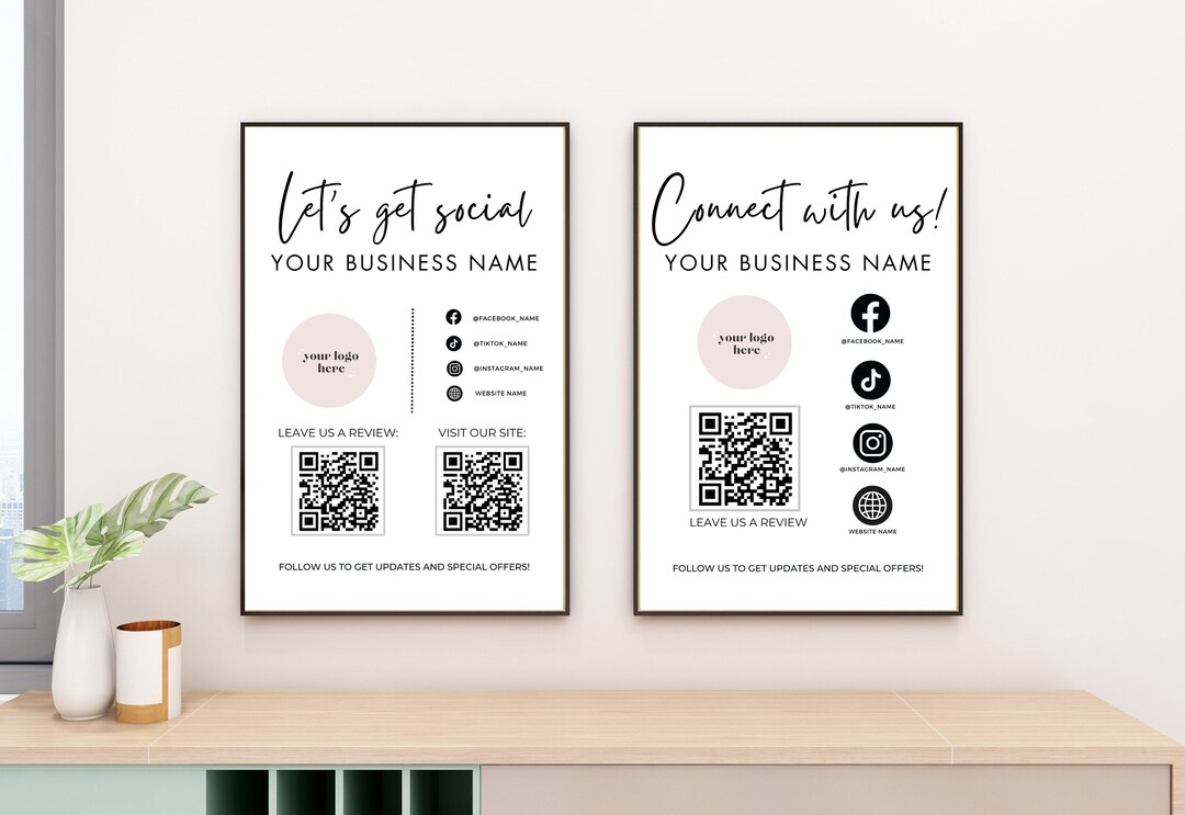 Social Media Signs Template, Canva Templates, Small Business Signs, QR ...