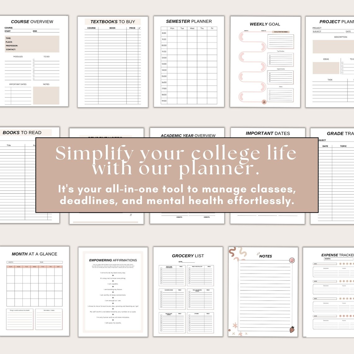 College Planner Printable, Printable Student Planner Bundle, College ...