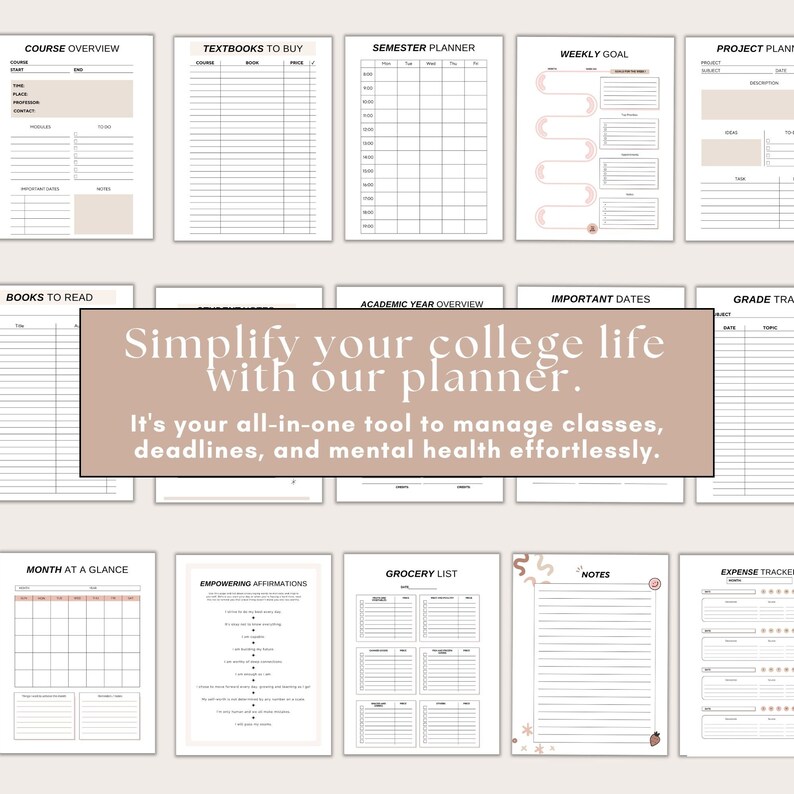College Planner Printable, Printable Student Planner Bundle, College ...