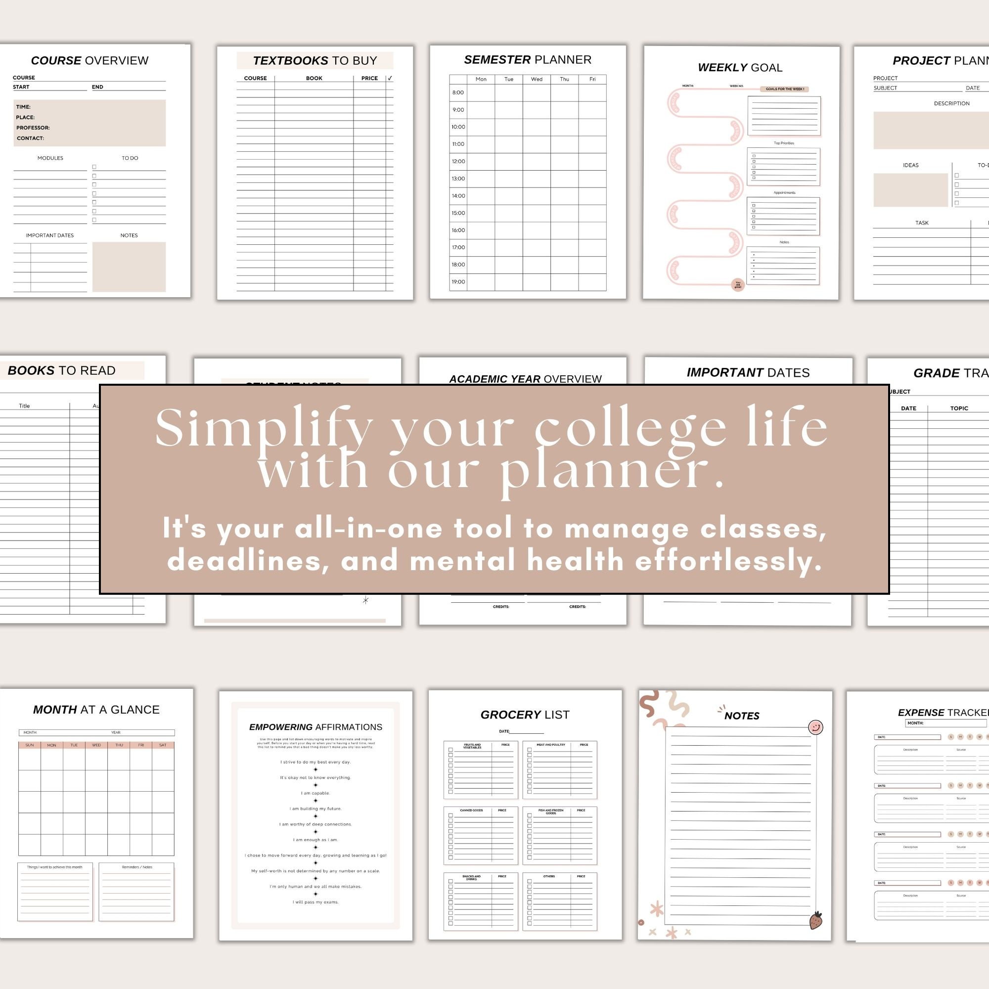 College Planner Printable, Printable Student Planner Bundle, College ...