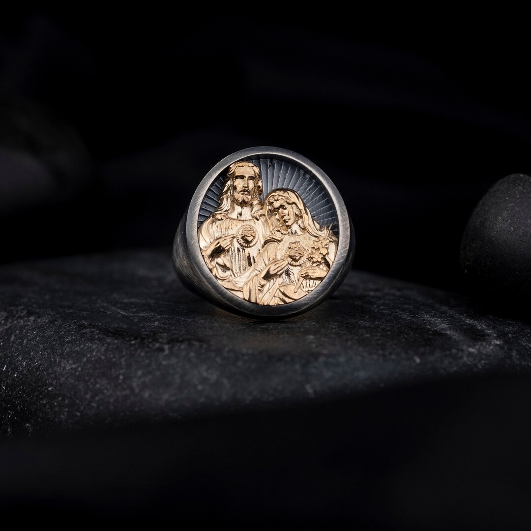 Handmade Jesus Christ Ring, Virgin Mary Ring, Crucifix Men Ring ...