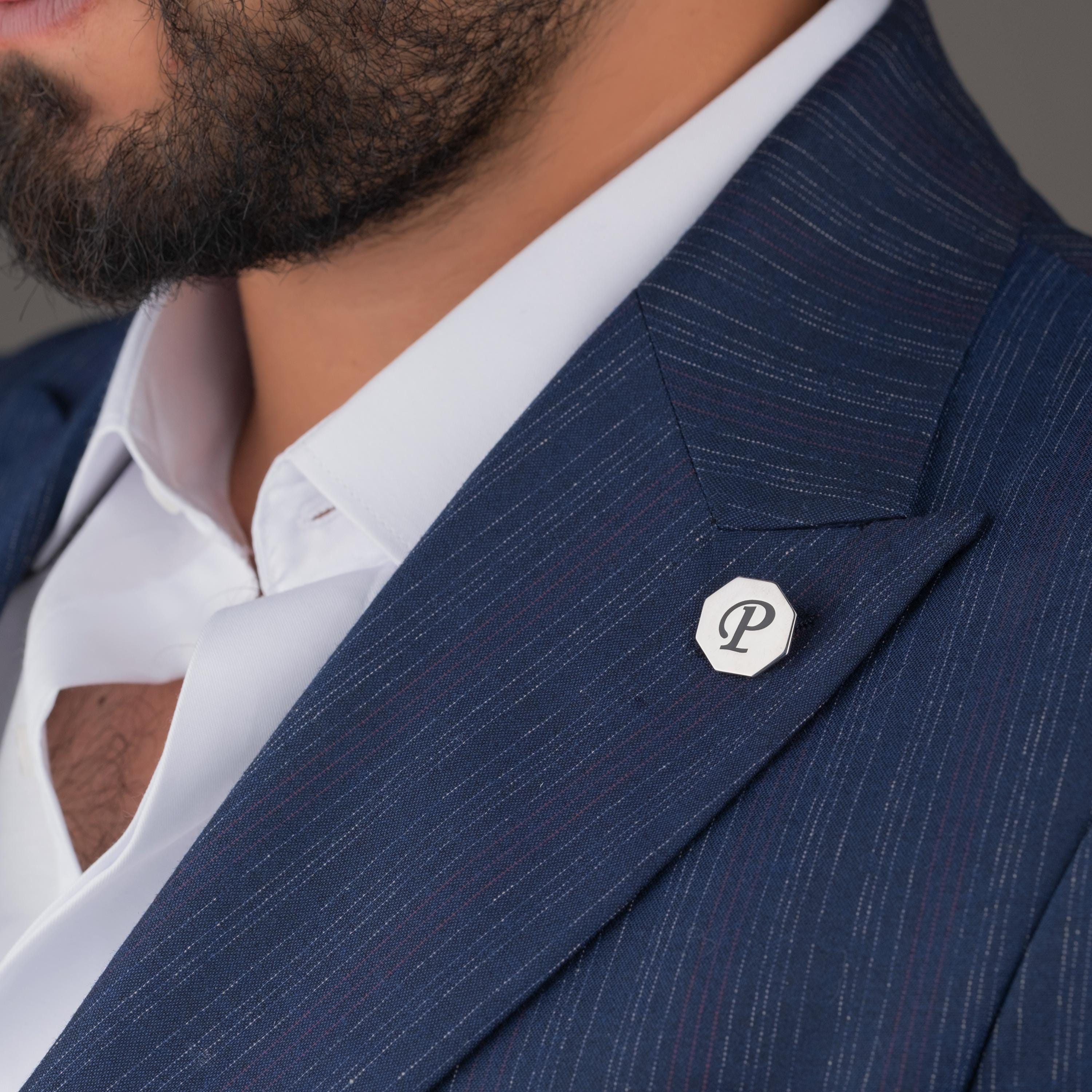 Sterling Silver Octagonal Lapel Pin, Personalized Initials Engraved - Etsy