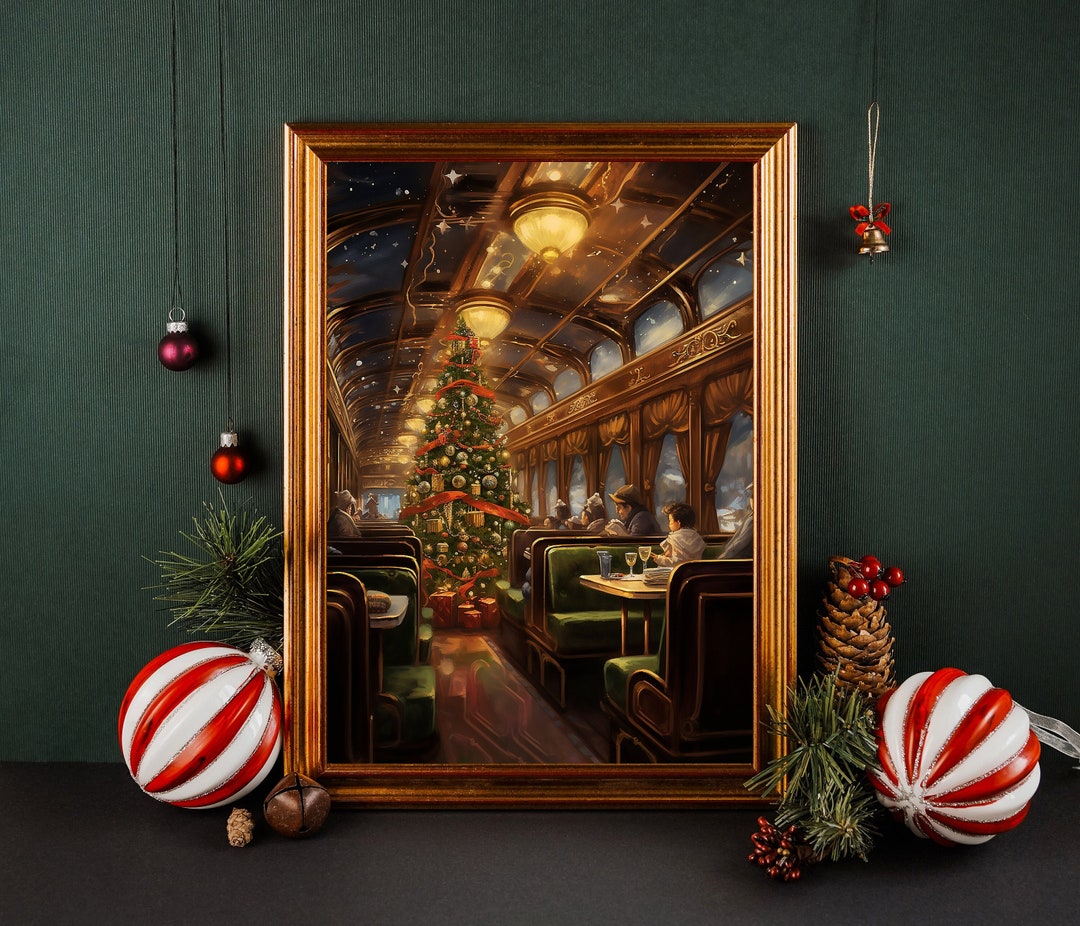 Christmas Train Art Print, Holiday Wall Art, Home Decor, Hot Chocolate ...