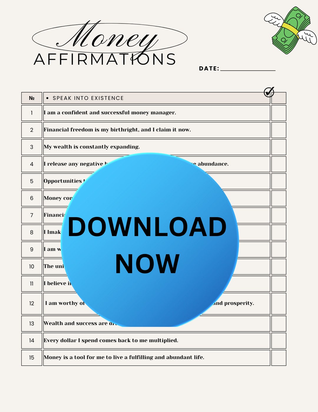 Money Affirmation Checklist - Etsy