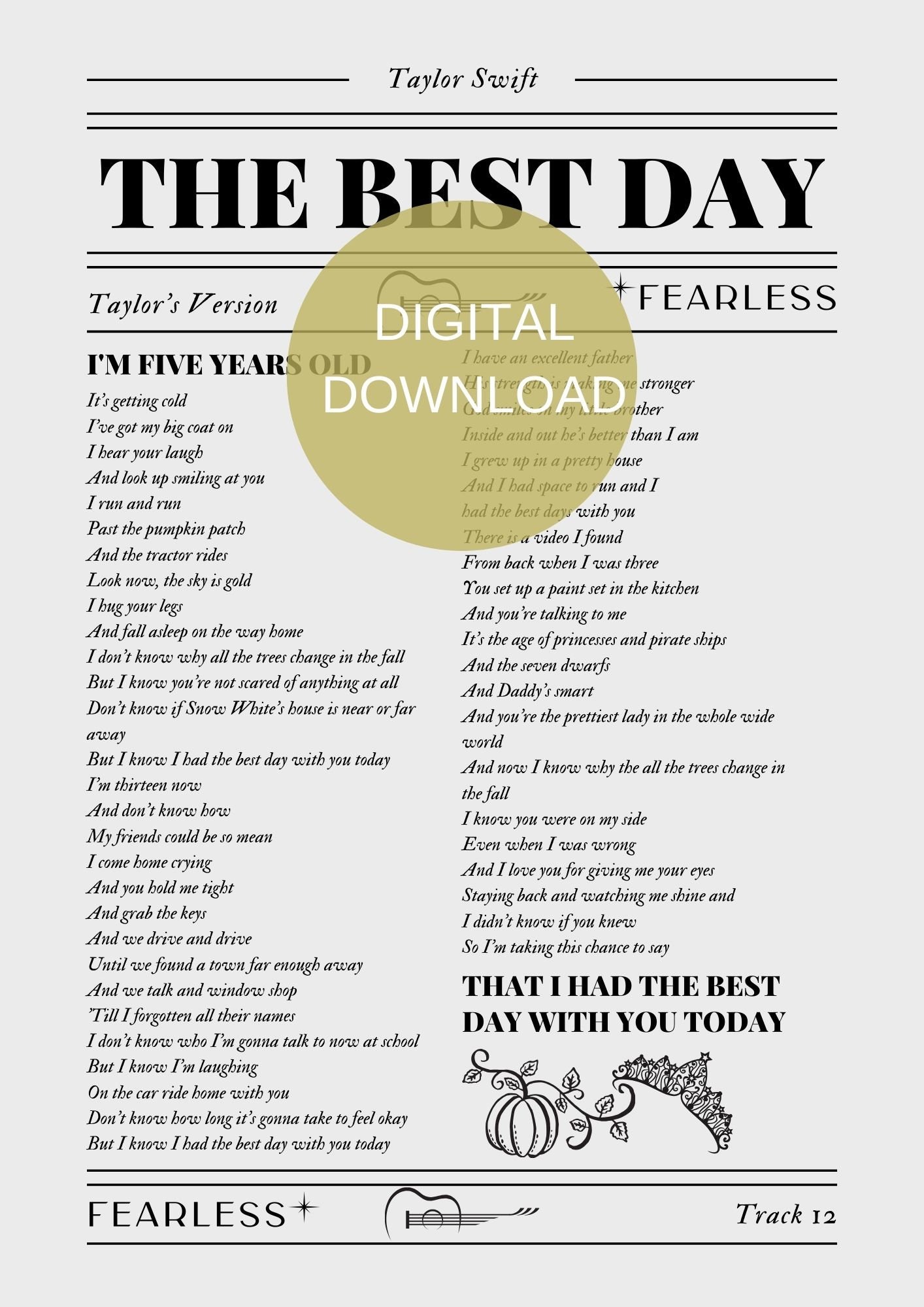 The Best Day Taylor's Version Newspaper Print, the Best Day TV Taylor ...