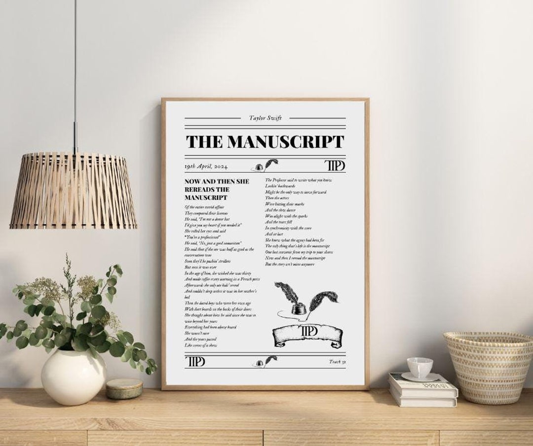Taylor Swift Inspired the Manuscript Lyrics Newspaper Print, TTPD the ...