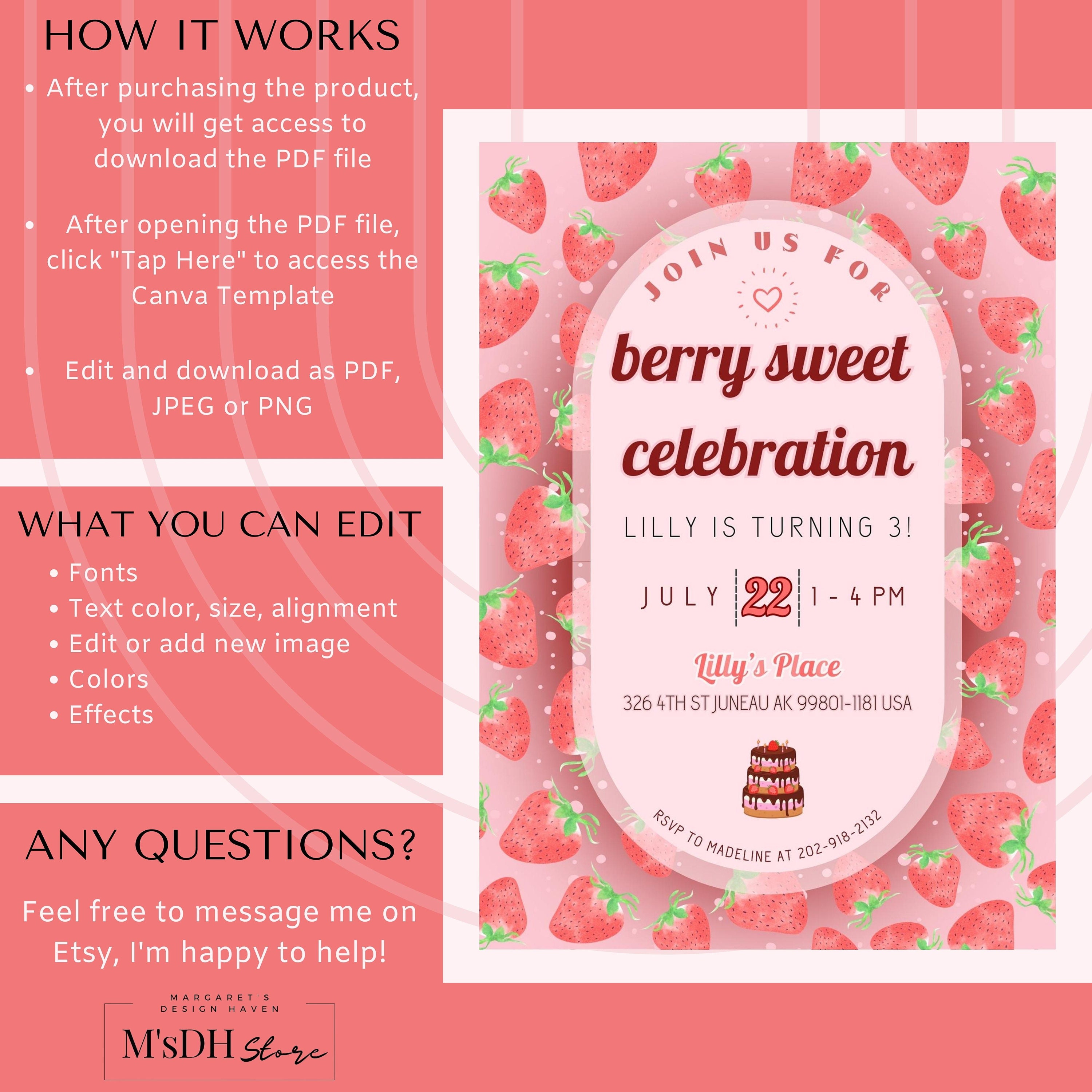 Berry Sweet Birthday Invitation | Berry Sweet Invitation | Printable ...