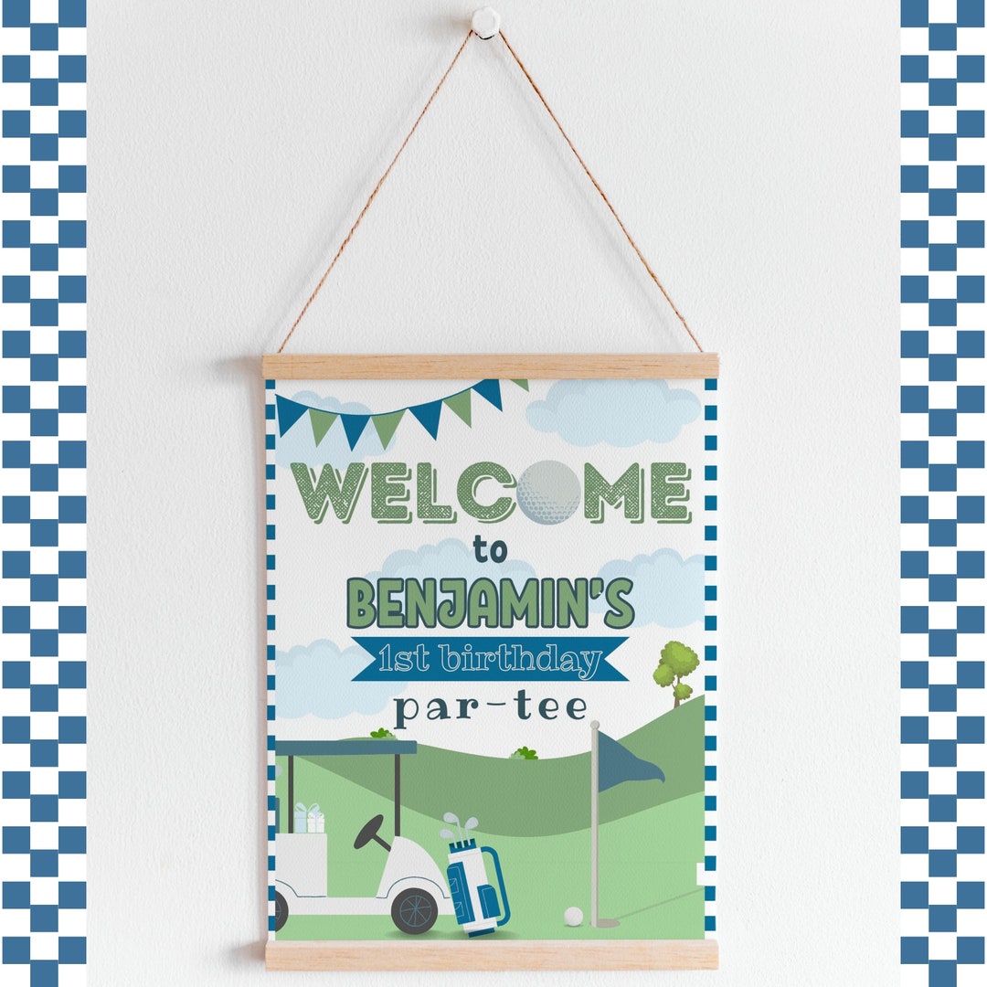 Hole in One First Birthday Welcome Sign | Canva Editable Template | Boy ...