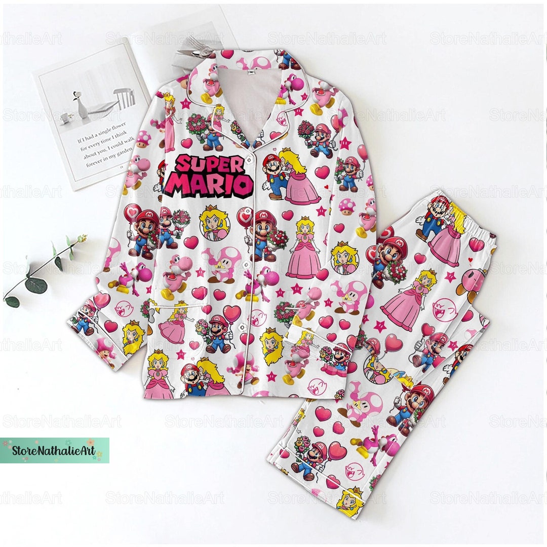 Super Mario Pajamas Set, Peach Princess Pajamas Pants, Mario Princess ...