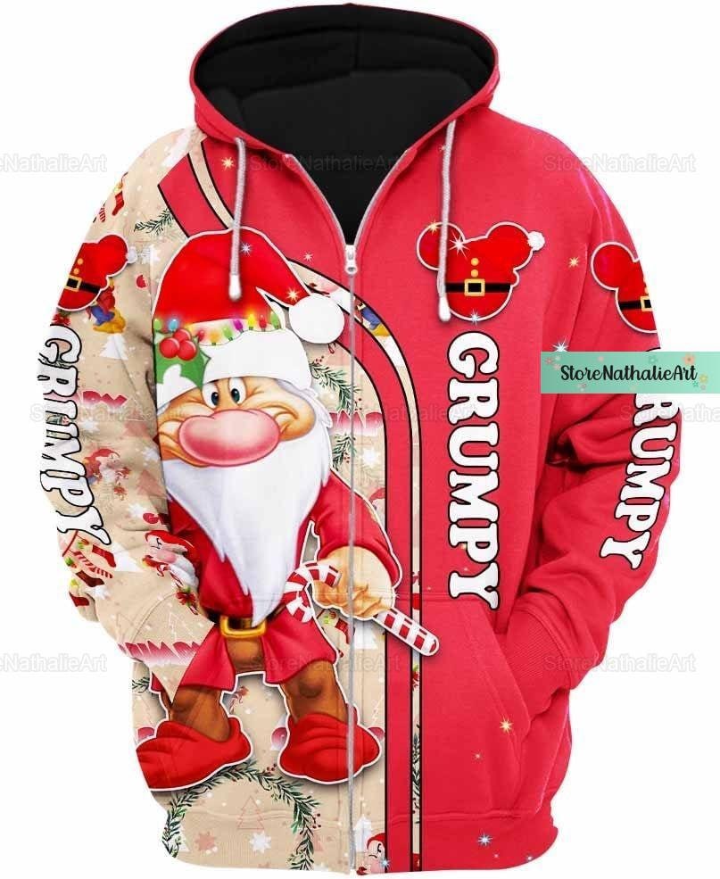 Christmas Grumpy Dwarf Hoodie,Grumpy Dwarf 3D Hoodie, Disney Grumpy Zip Hoodie, Disney Grumpy ...