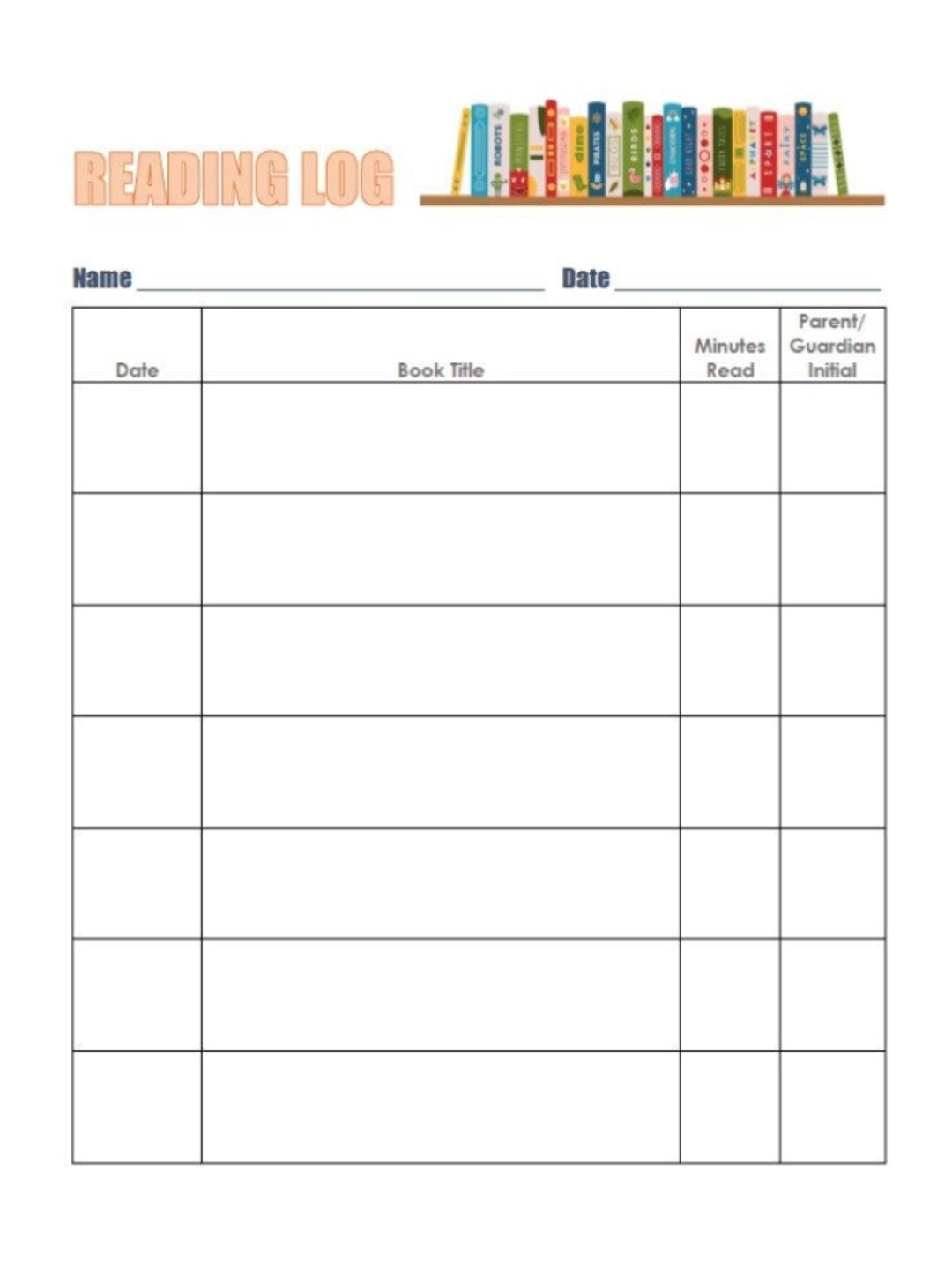 Reading Log - One Week - Etsy