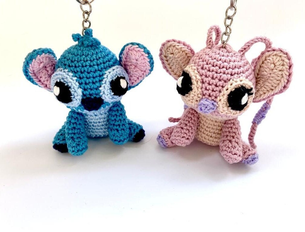 Stitch and Angel Crochet Plush Keychain - Etsy