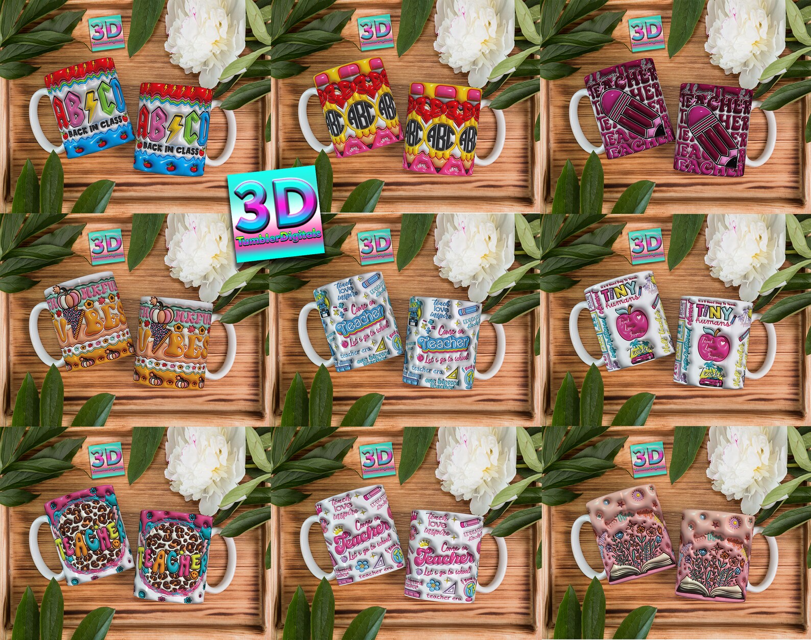 3D Inflated Teachers Day Mugs Wrap | 3D Teacher Day Mugs Wrap Design ...