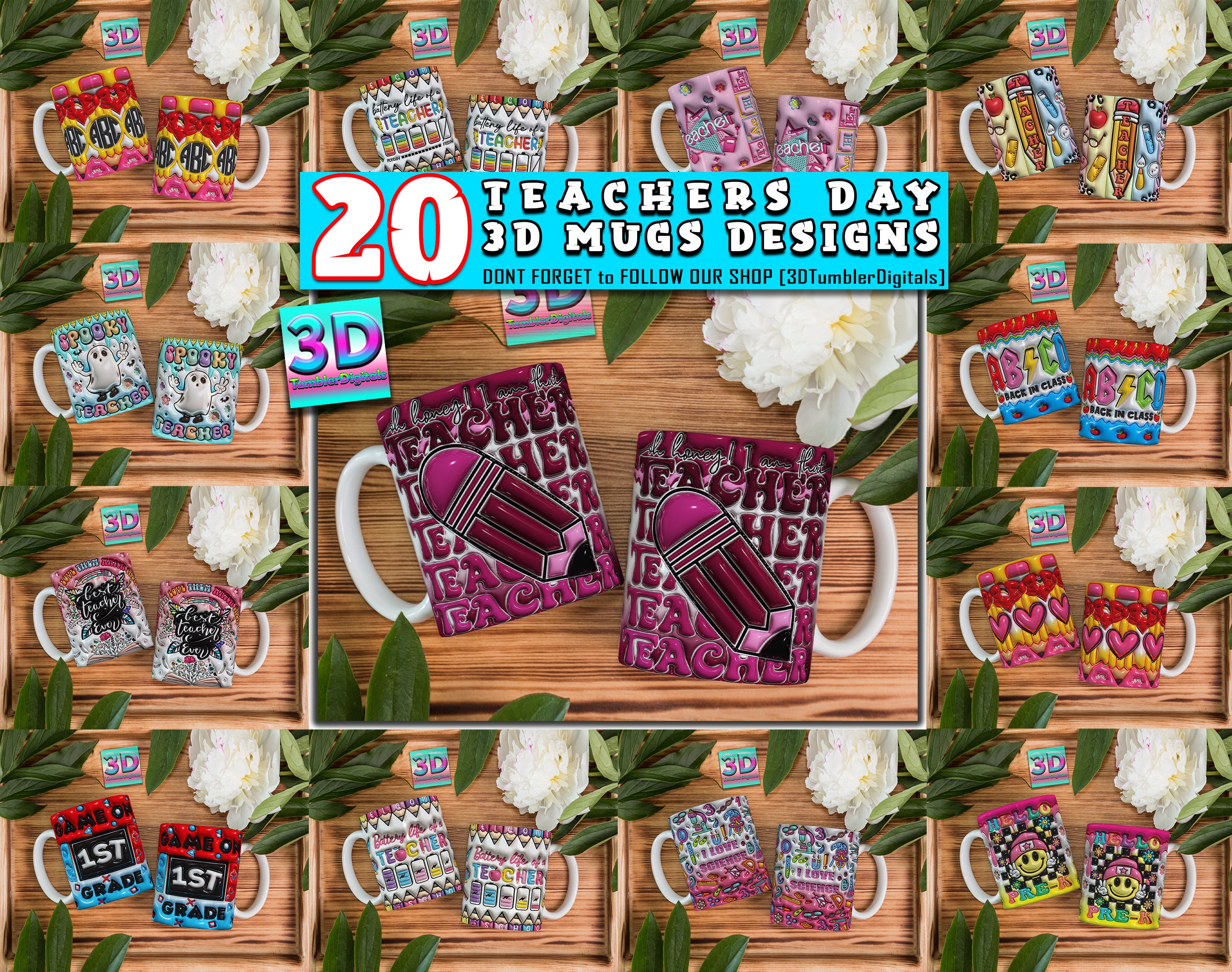 3D Inflated Teachers Day Mugs Wrap | 3D Teacher Day Mugs Wrap Design ...