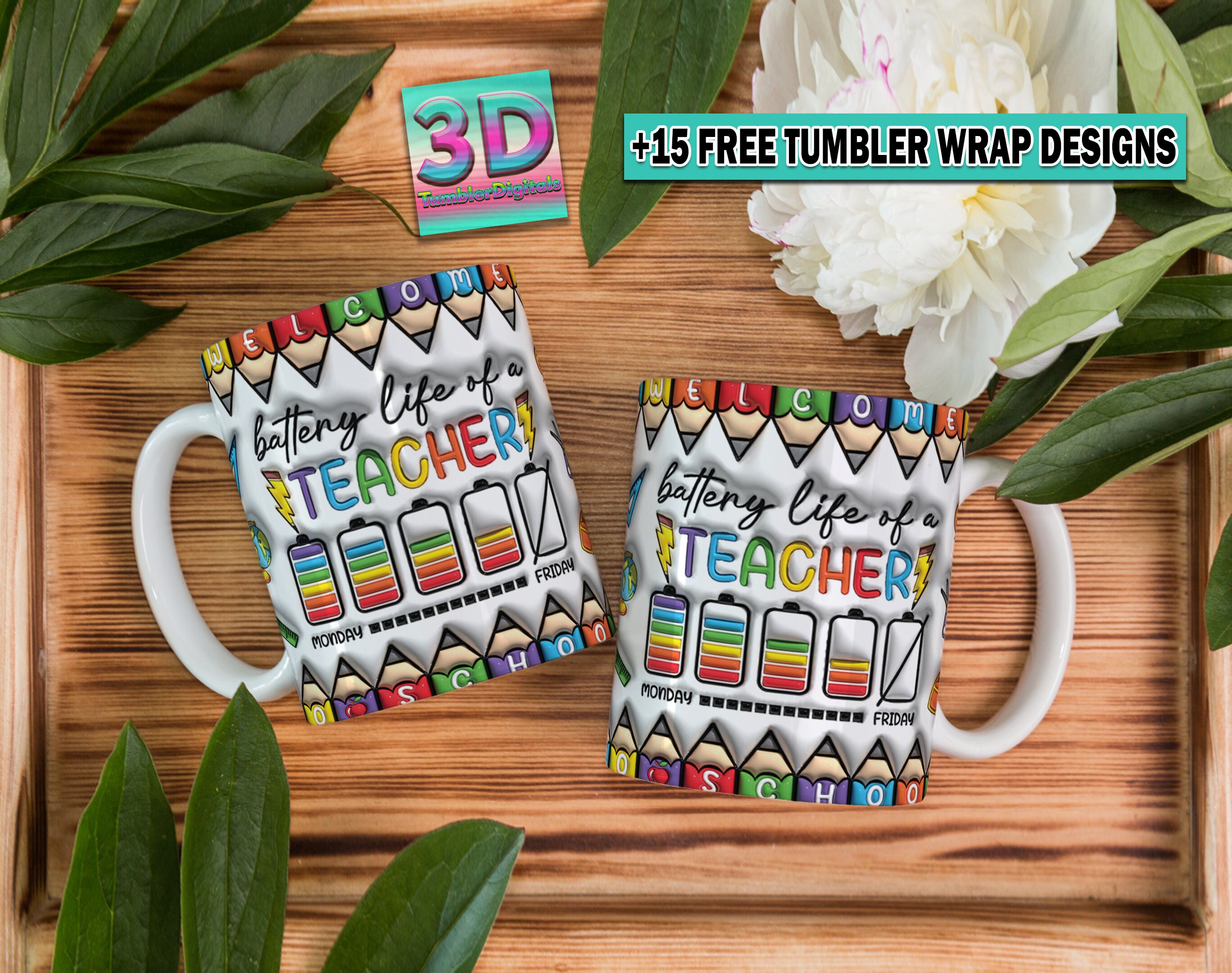 3D Inflated Teacher Mugs Wrap 3D Teacher Day Mugs Wrap Design Teacher ...