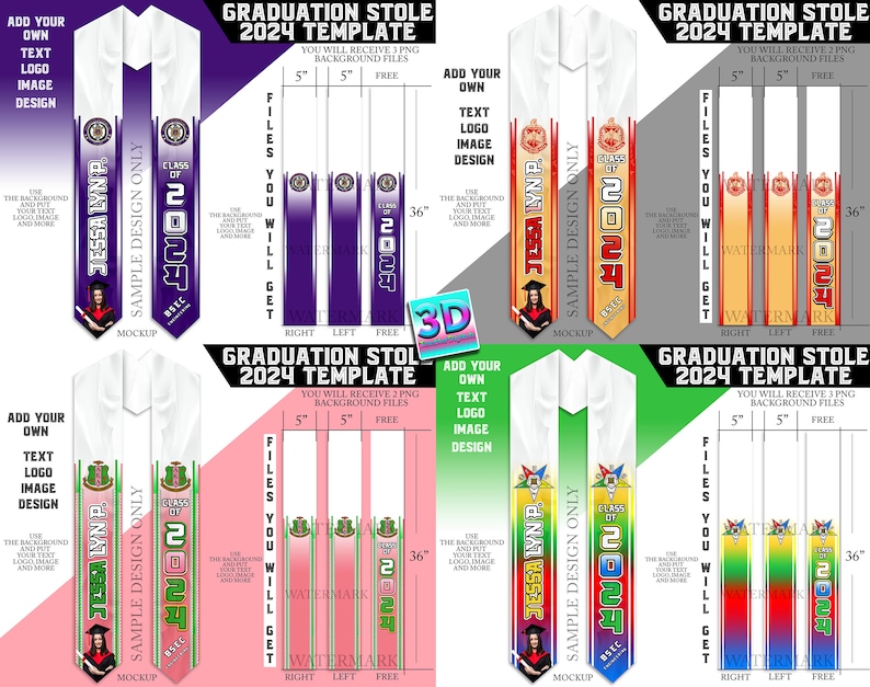 2024 11pcs Graduation Stole Template Designs, Sororty Graduation Stole ...