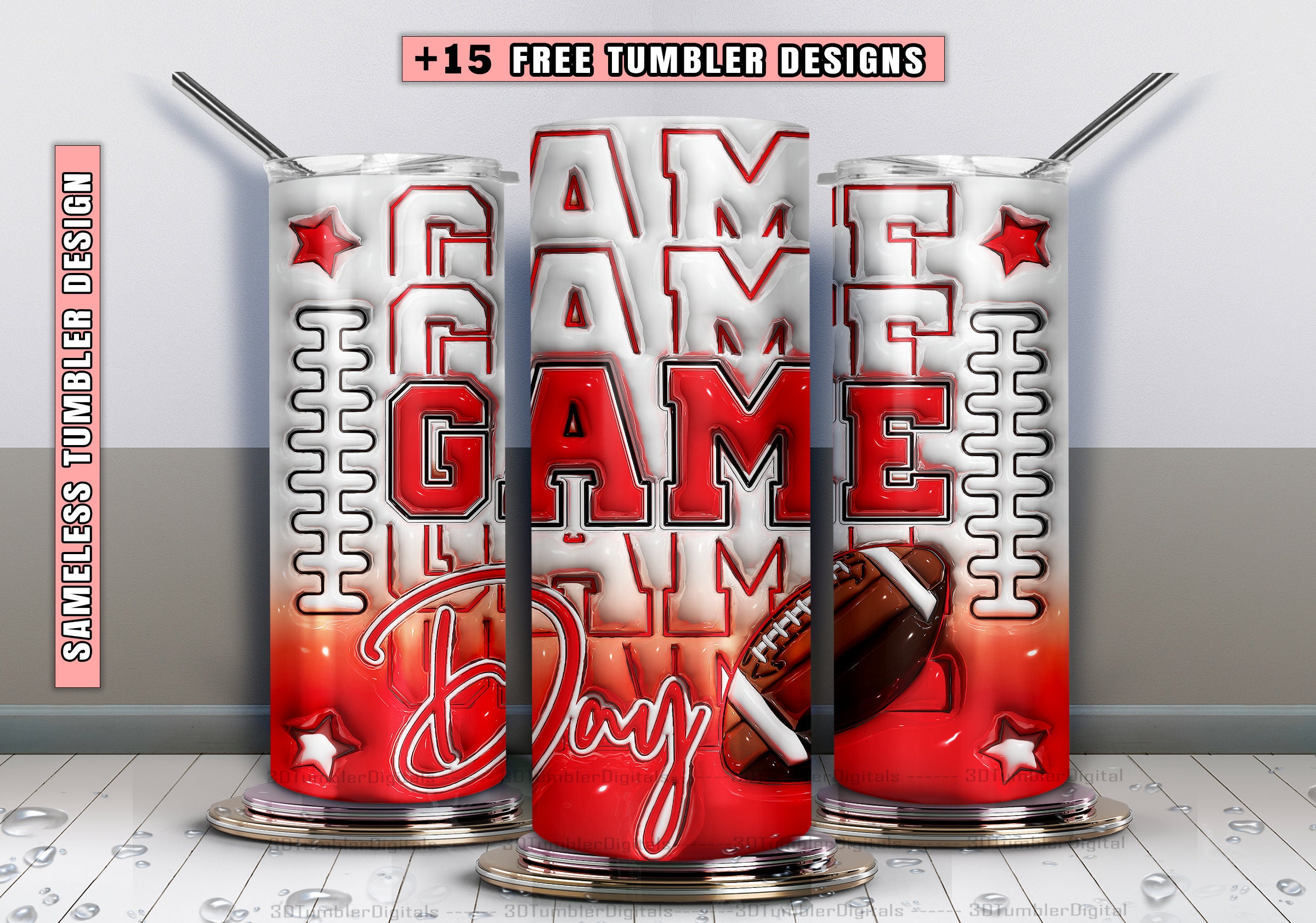 Football Game Day Tumbler Wrap 3D Inflated Football Tumbler Wrap Design ...