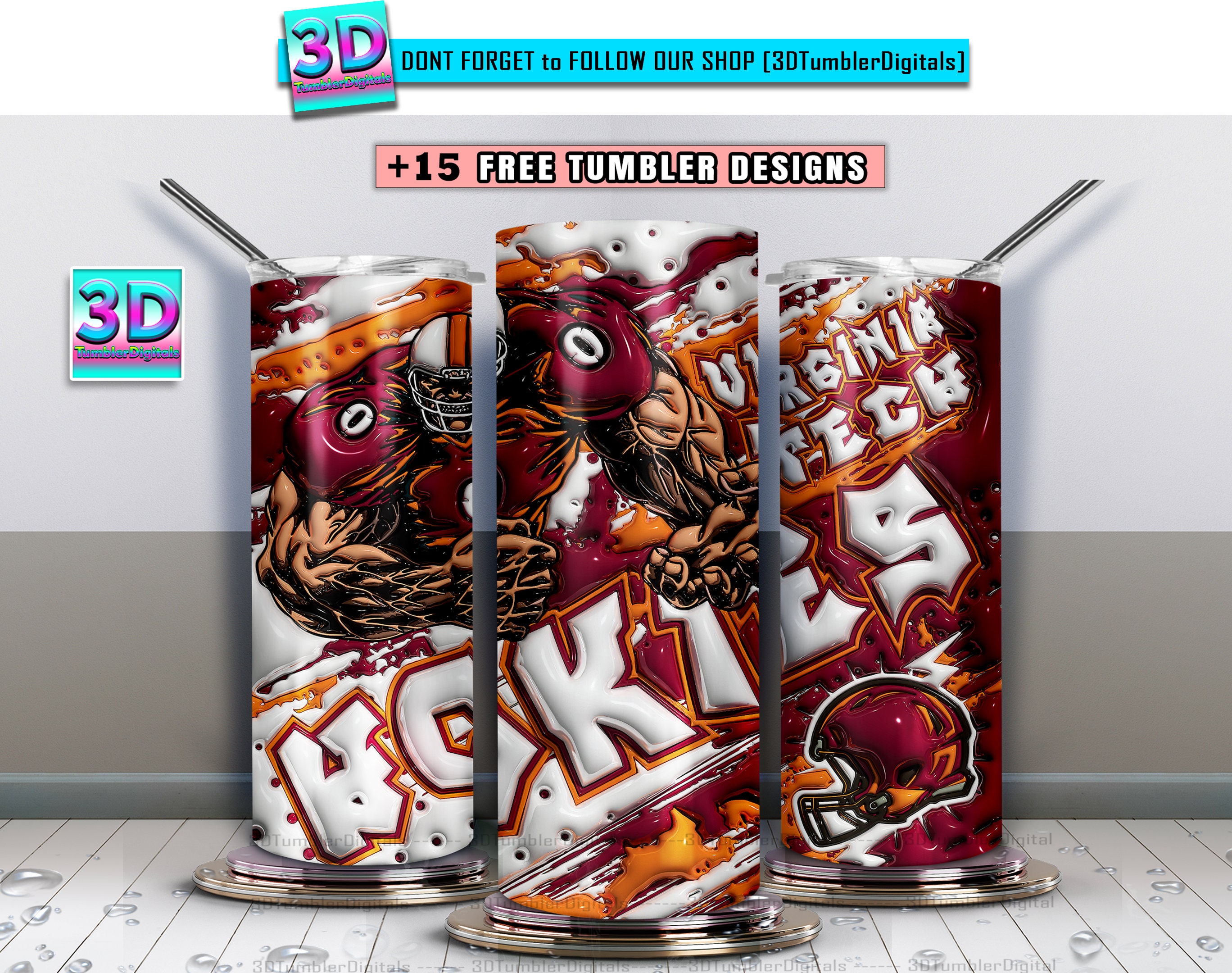 40 Football College Tumbler Wrap Design, 3D Inflated Football Tumbler ...