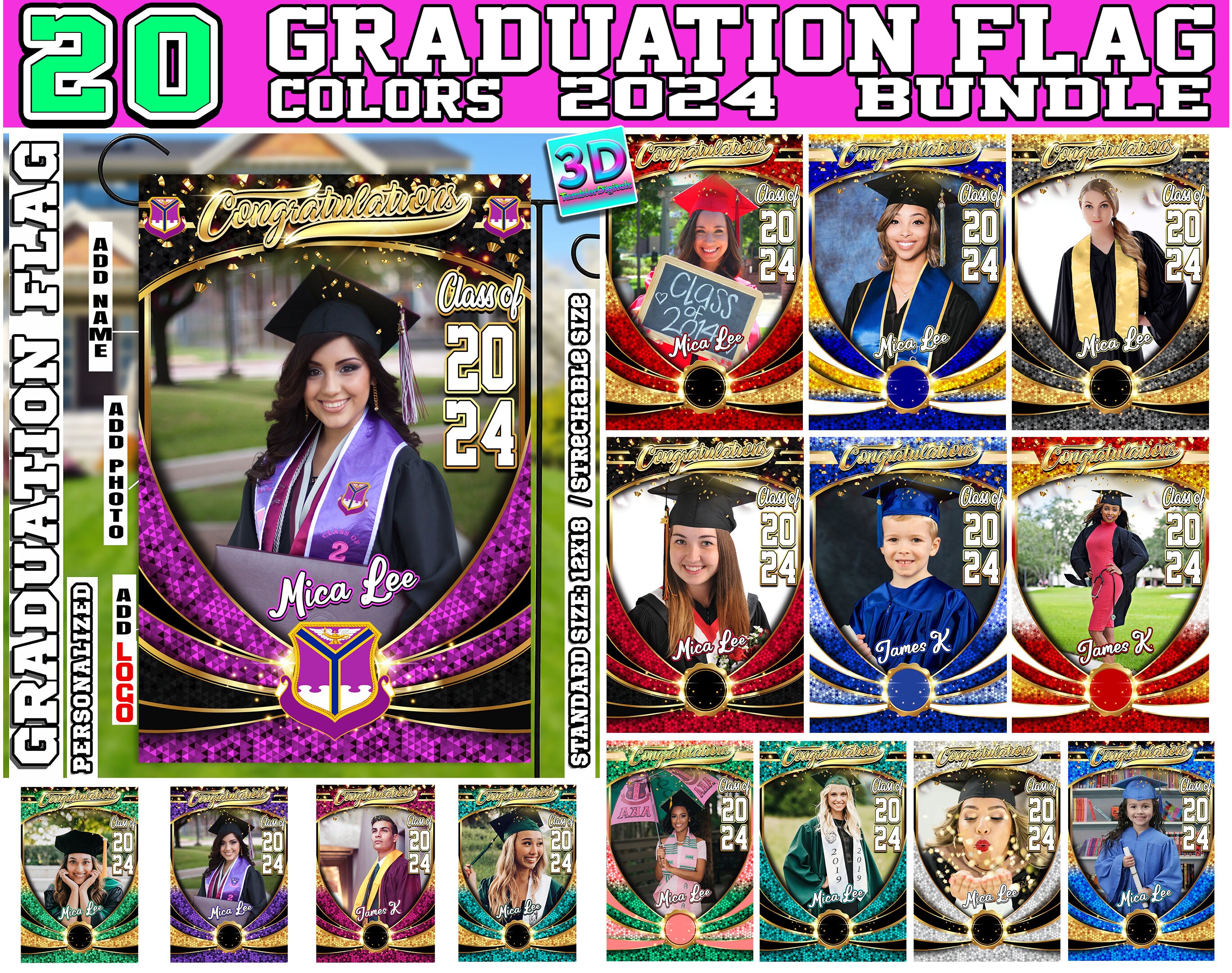 20 Graduation Flag 2024, Class of 2024 Graduation Flag Template, Senior ...