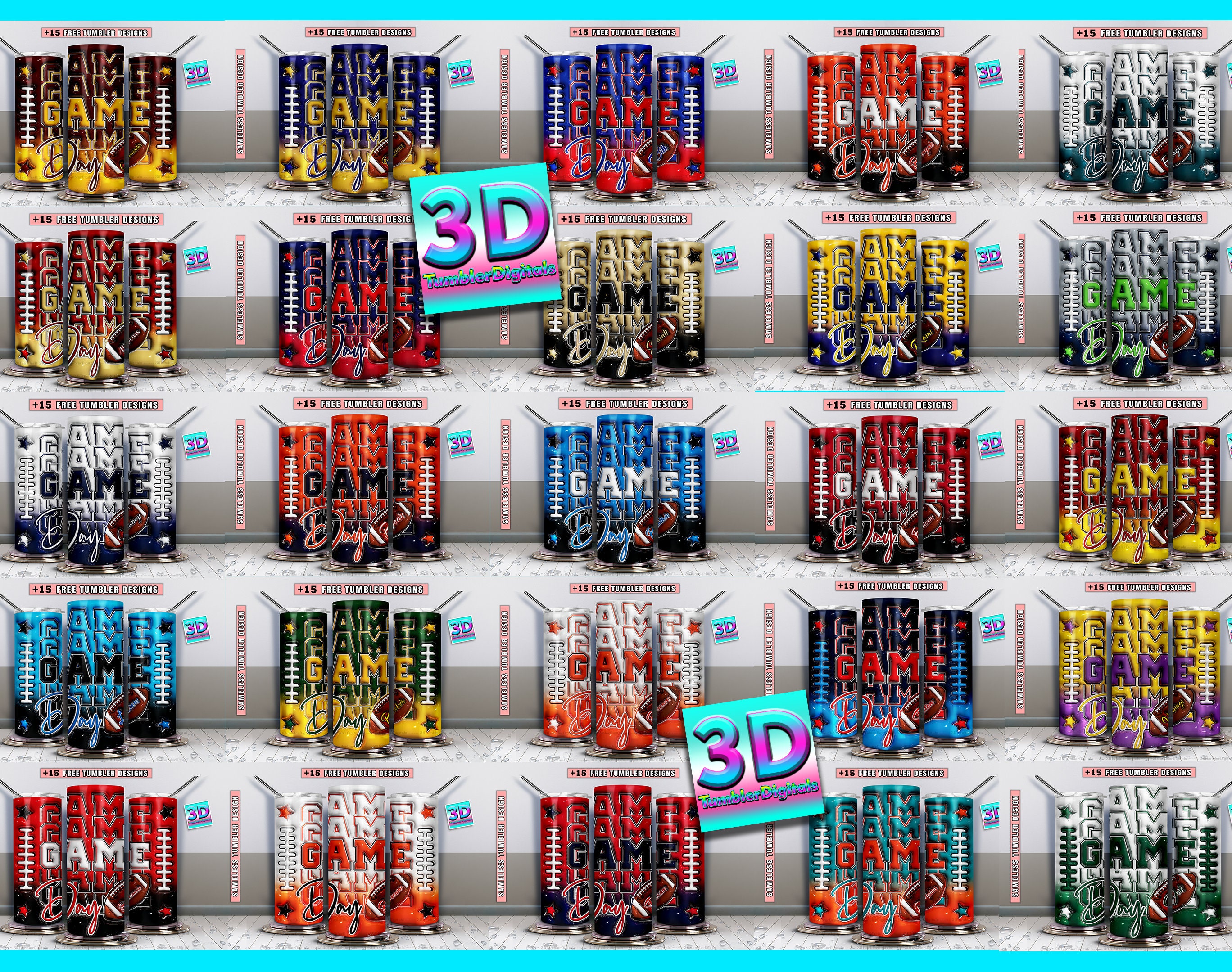 32 Football Game Day Tumbler Wrap Design, 3D Inflated Football Tumbler ...