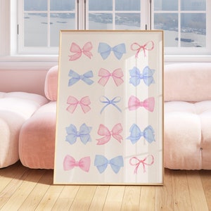 Pink Bow Print, Blue Bow Poster, Preppy Aesthetic Wall Art, Teen Room ...