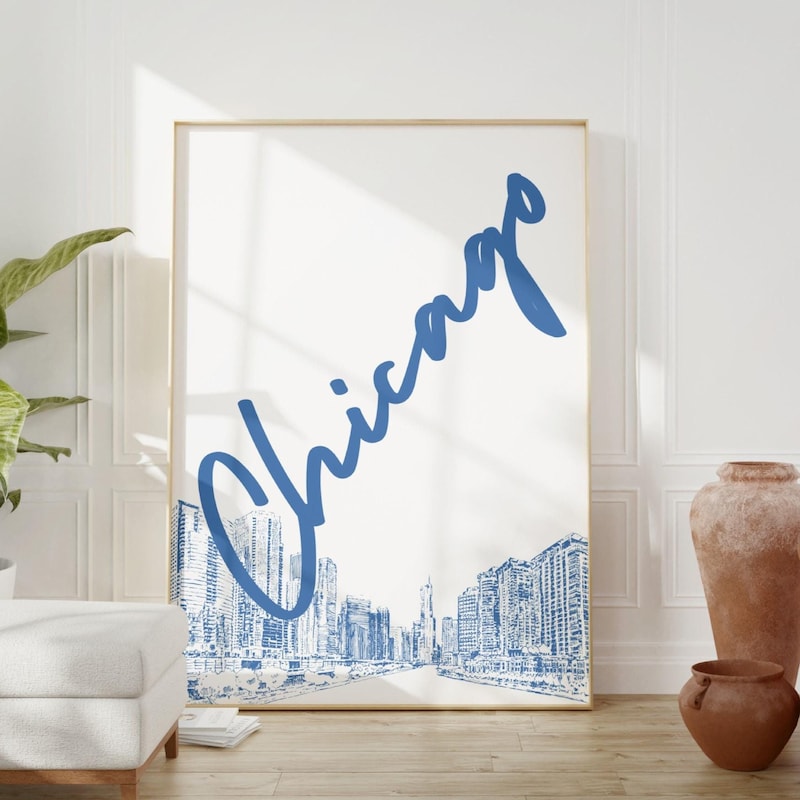 Light Blue Chicago Art - Etsy