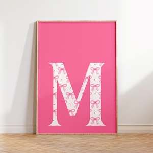 Letter M Initial Poster Pink Preppy Bow Wall Art M Initial Print Cute ...