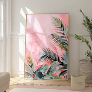 Palm Tree Print, Abstract Palm Tree Wall Art, Soft Pink Preppy Home ...