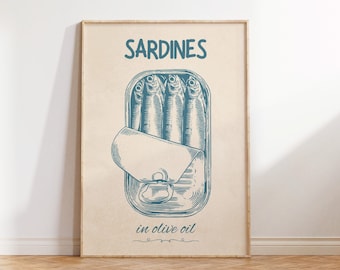 Sardines Print, Fish Kitchen Wall Art, Sardine Tin Poster, Seafood ...