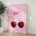 Cherry Print Pink Checkered Wall Art Cherries Printable Wall Art Pink ...