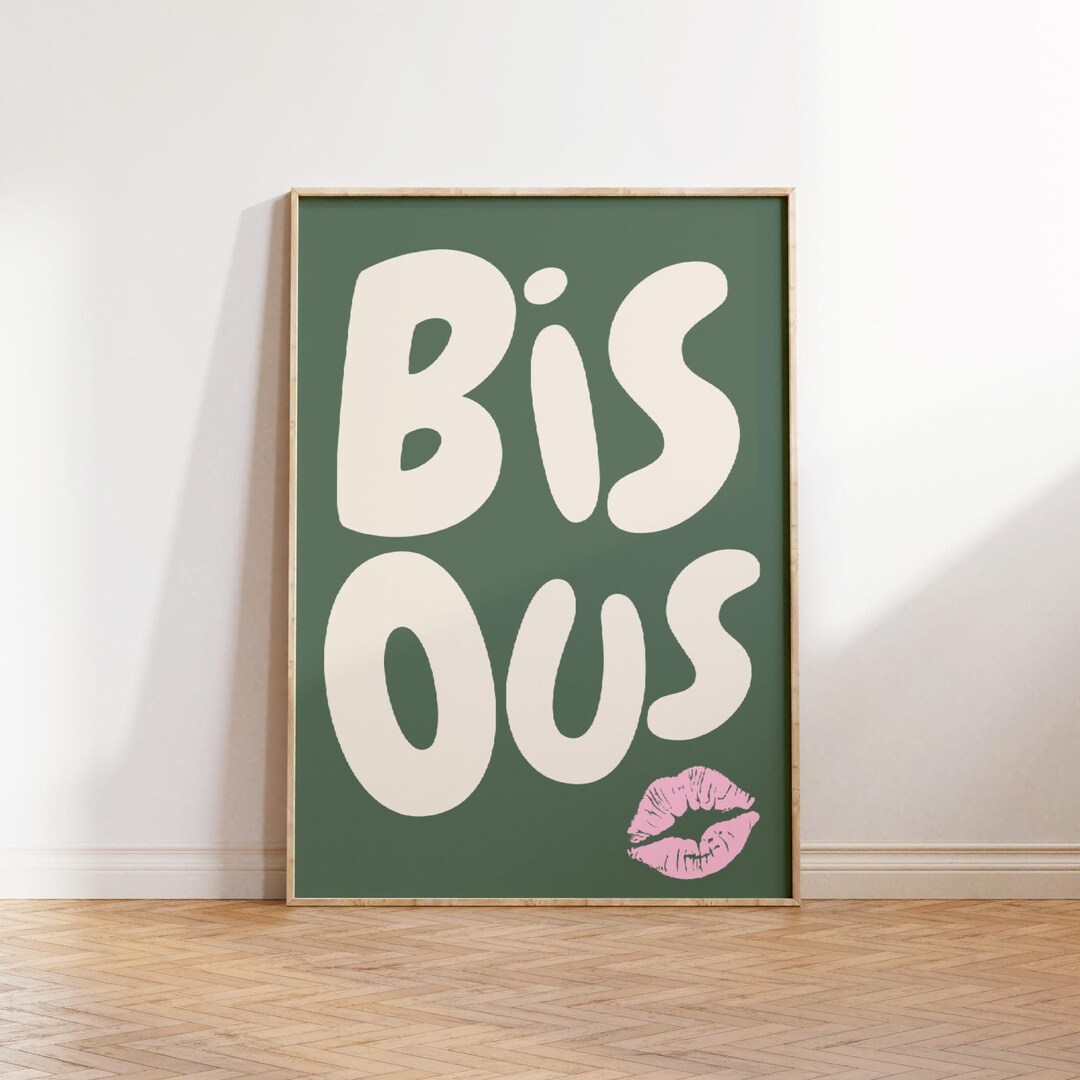Bisous Print, French Quote Poster, Sage Green Wall Art, Feminine Wall ...