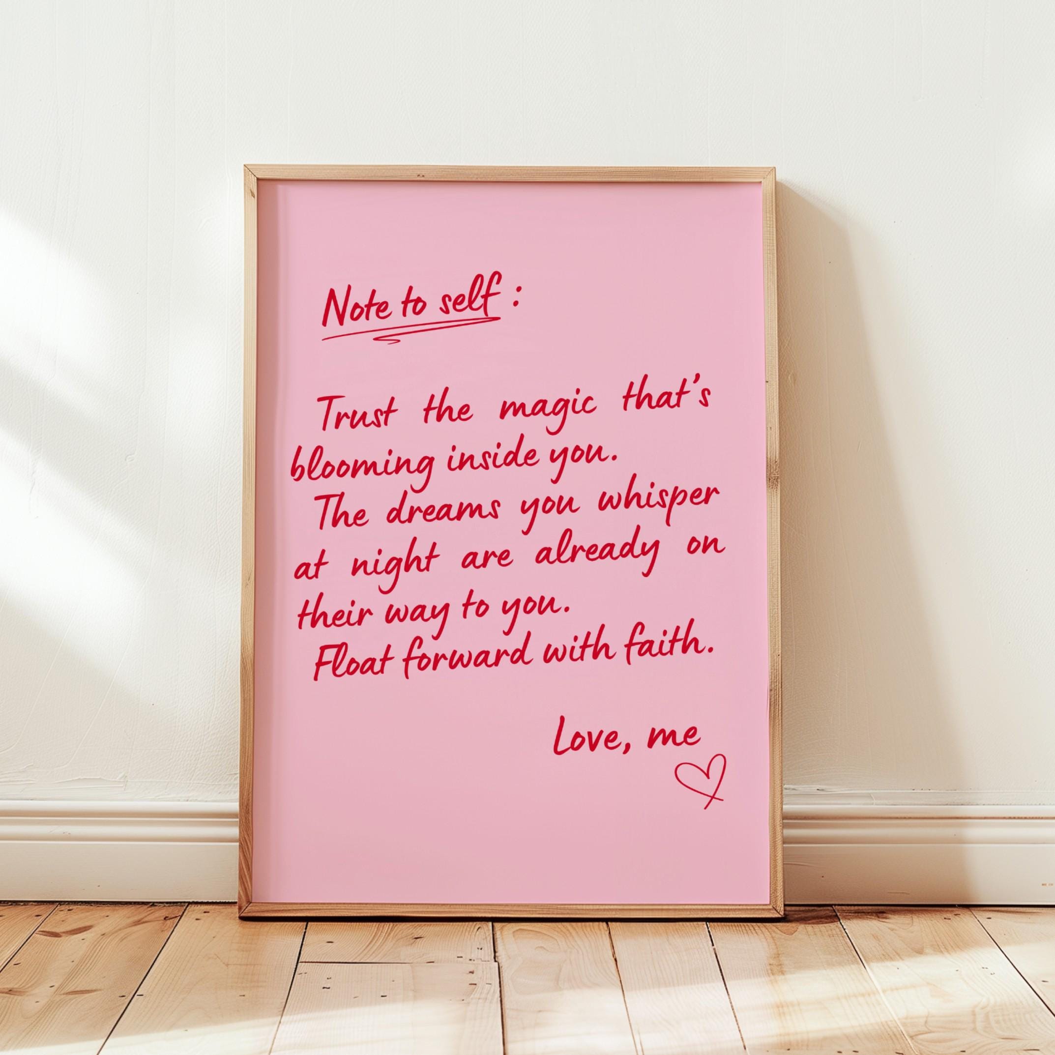 Note to Self Print Inspirational Wall Art Pink Red Uplifting Quote ...