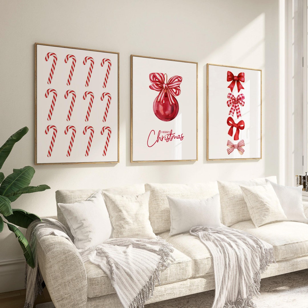 Christmas Print Set of 3 Red Christmas Printable Poster Candy Cane ...