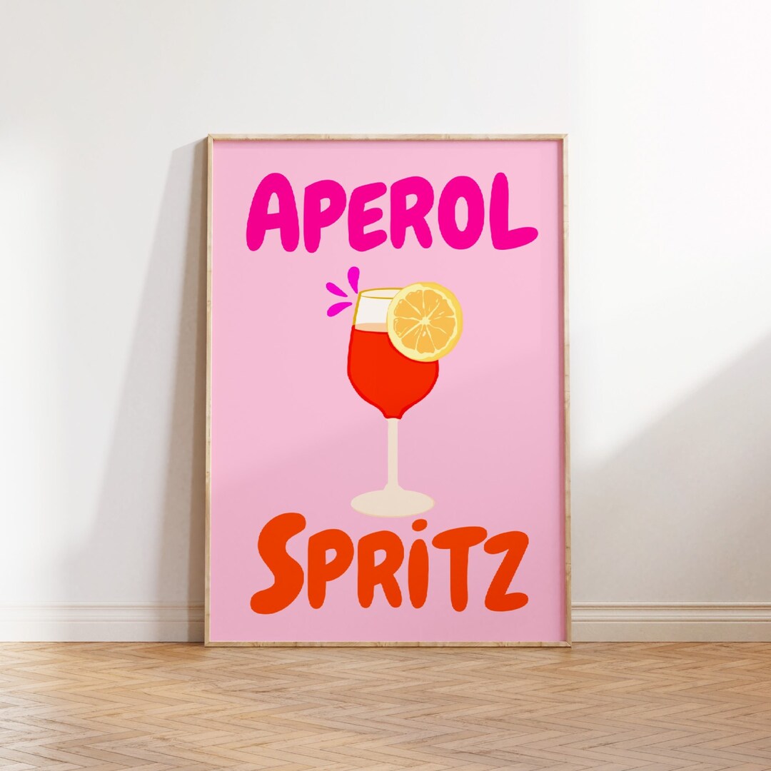 Aperol Spritz Print, Cocktail Cheers Poster, Pink Kitchen Wall Art, Bar ...
