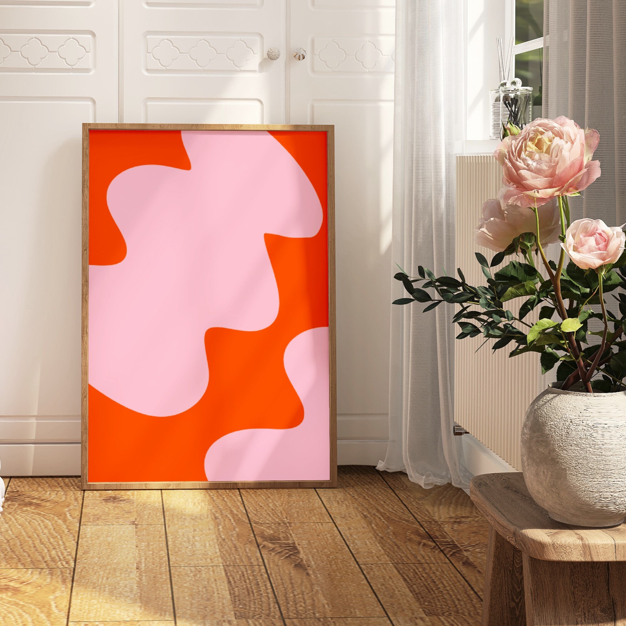 Pink Orange Abstract Print, Preppy Poster, Set of 3 Prints, Trendy Pink ...