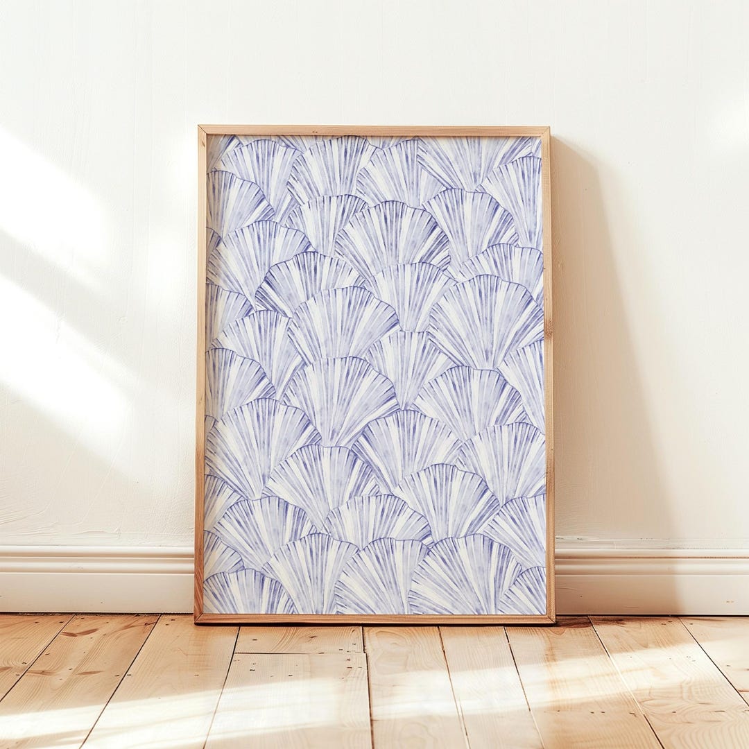 Navy Blue Seashell Print Beachy Wall Art Beach House Decor Coastal ...