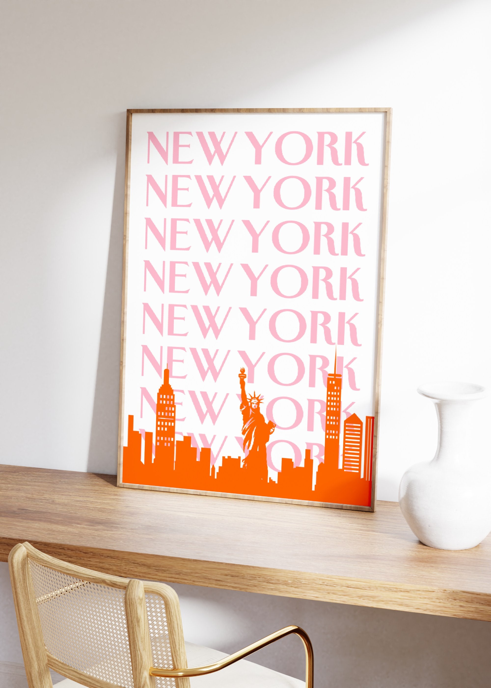New York City Travel Print, Digital Art Download, Pinkorange NY Print ...